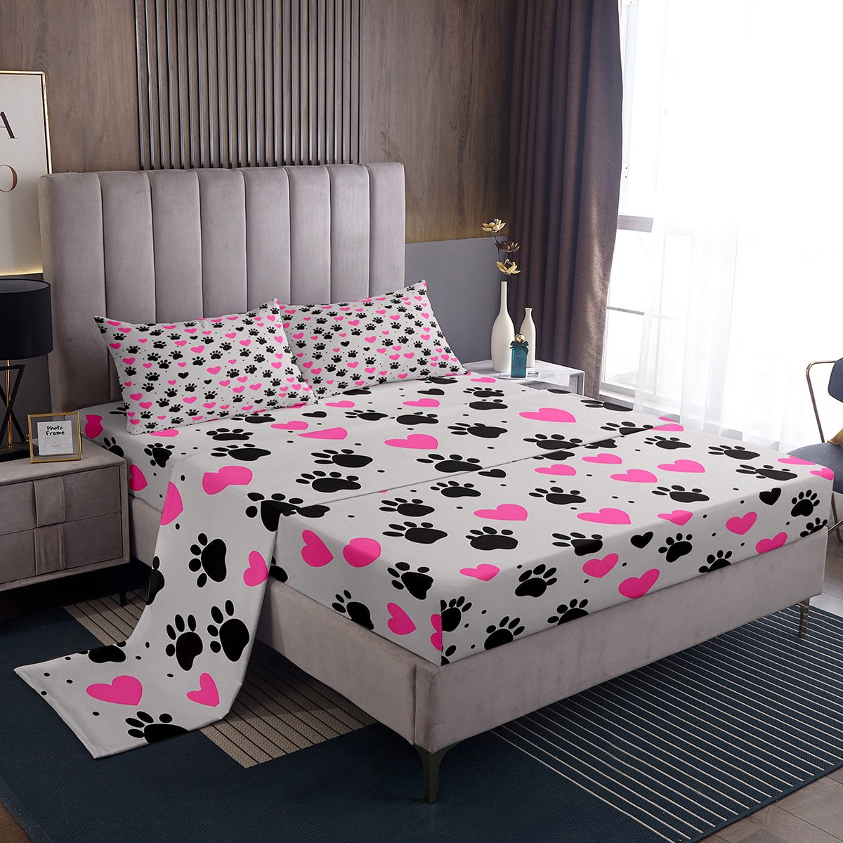 Click here for Erosebridal Love Heart Bed Sheets King bear Paw Pr... prices