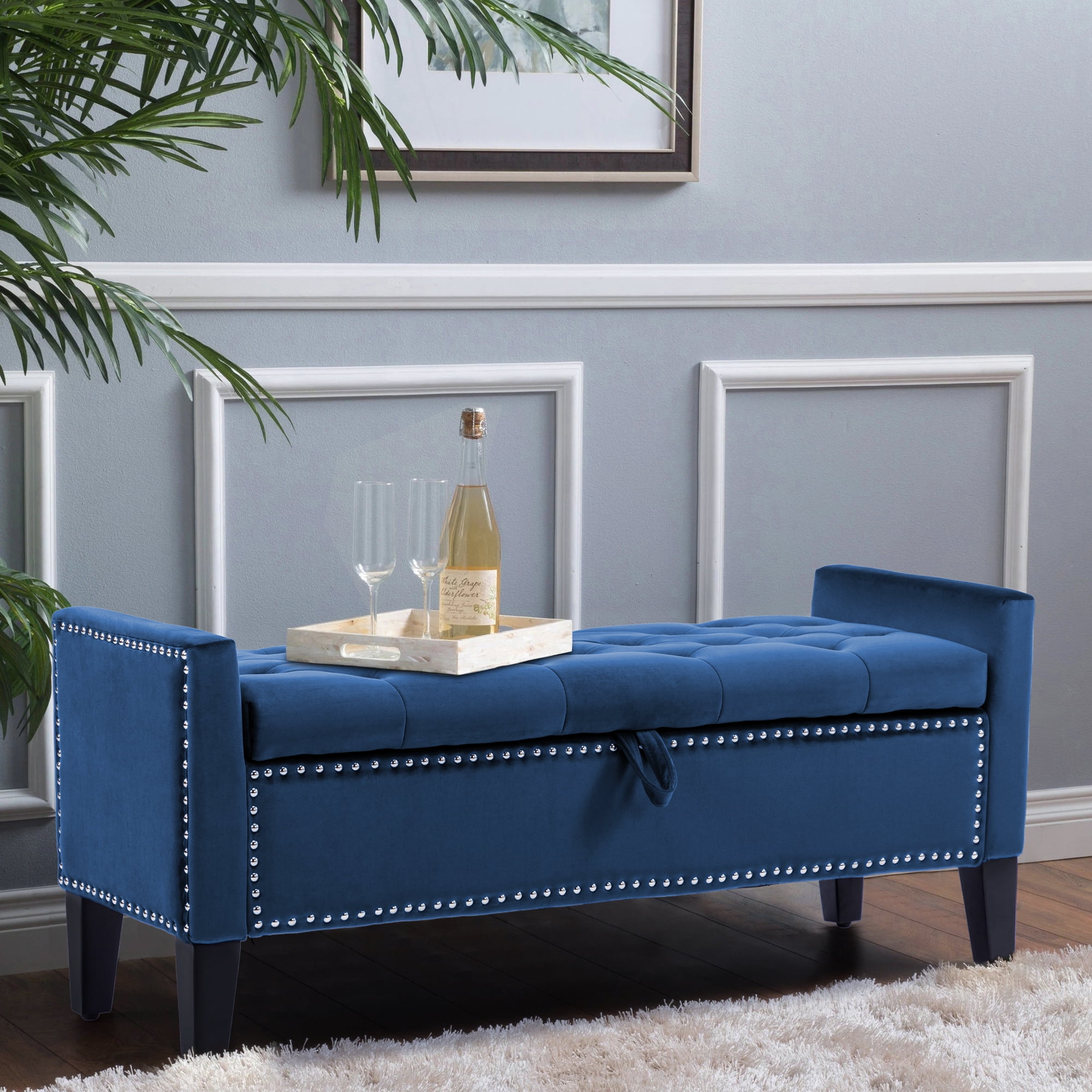 Foredo Contemporary Upholstered Storage Ottoman Bench with Arms, Button ...