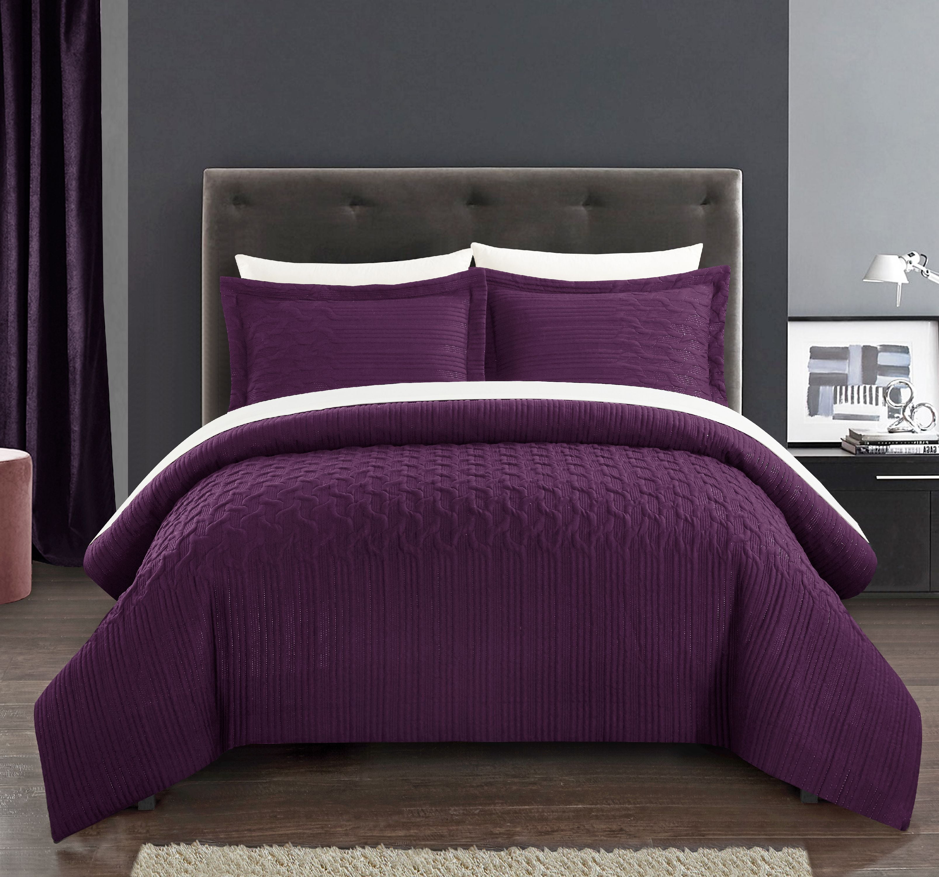Chic Home Jas 3-Piece Embossed Comforter Set, Queen, Plum - Walmart.com