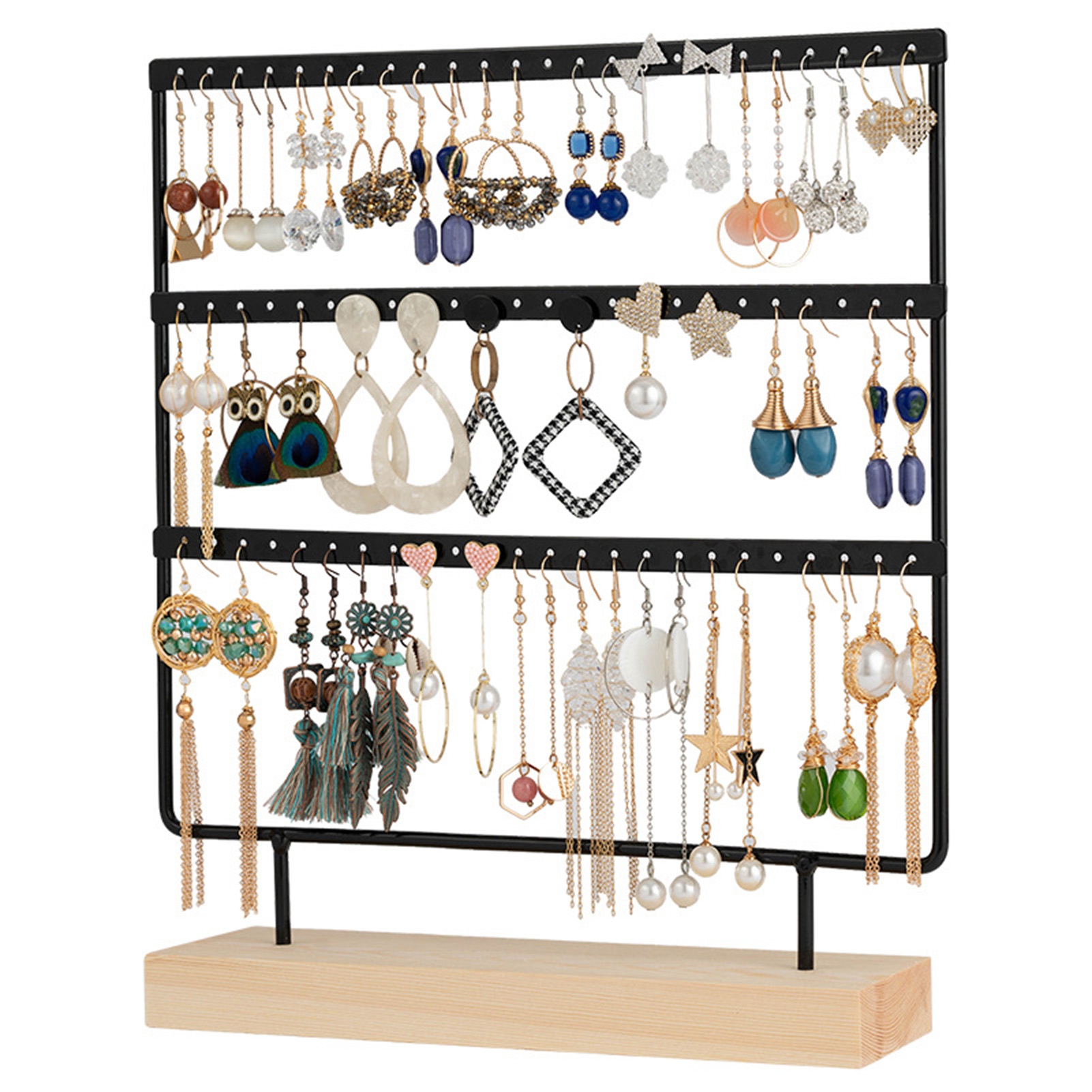 wirlsweal Jewelry Display Rack 72 Holes Jewelry Rack Three Layer Iron ...