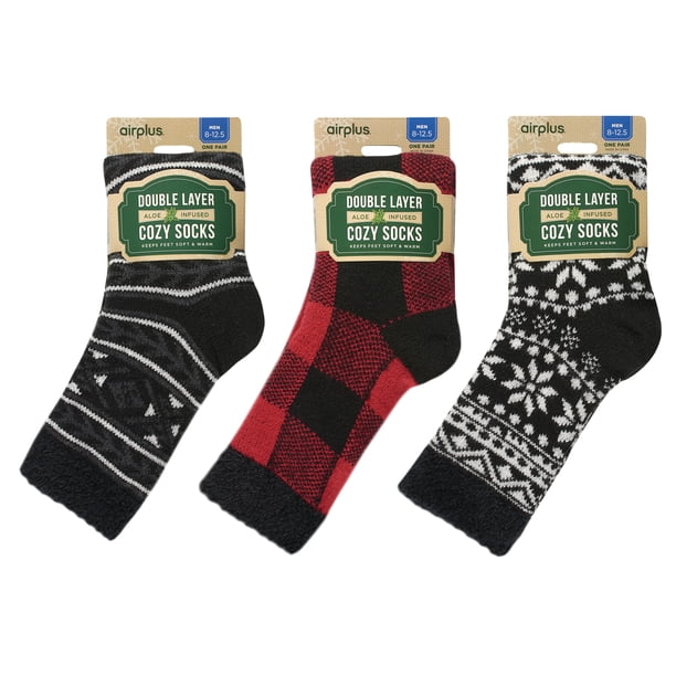 Airplus Double Layer Men's Holiday Crew Socks, Large 8-12.5, 3 Pack ...