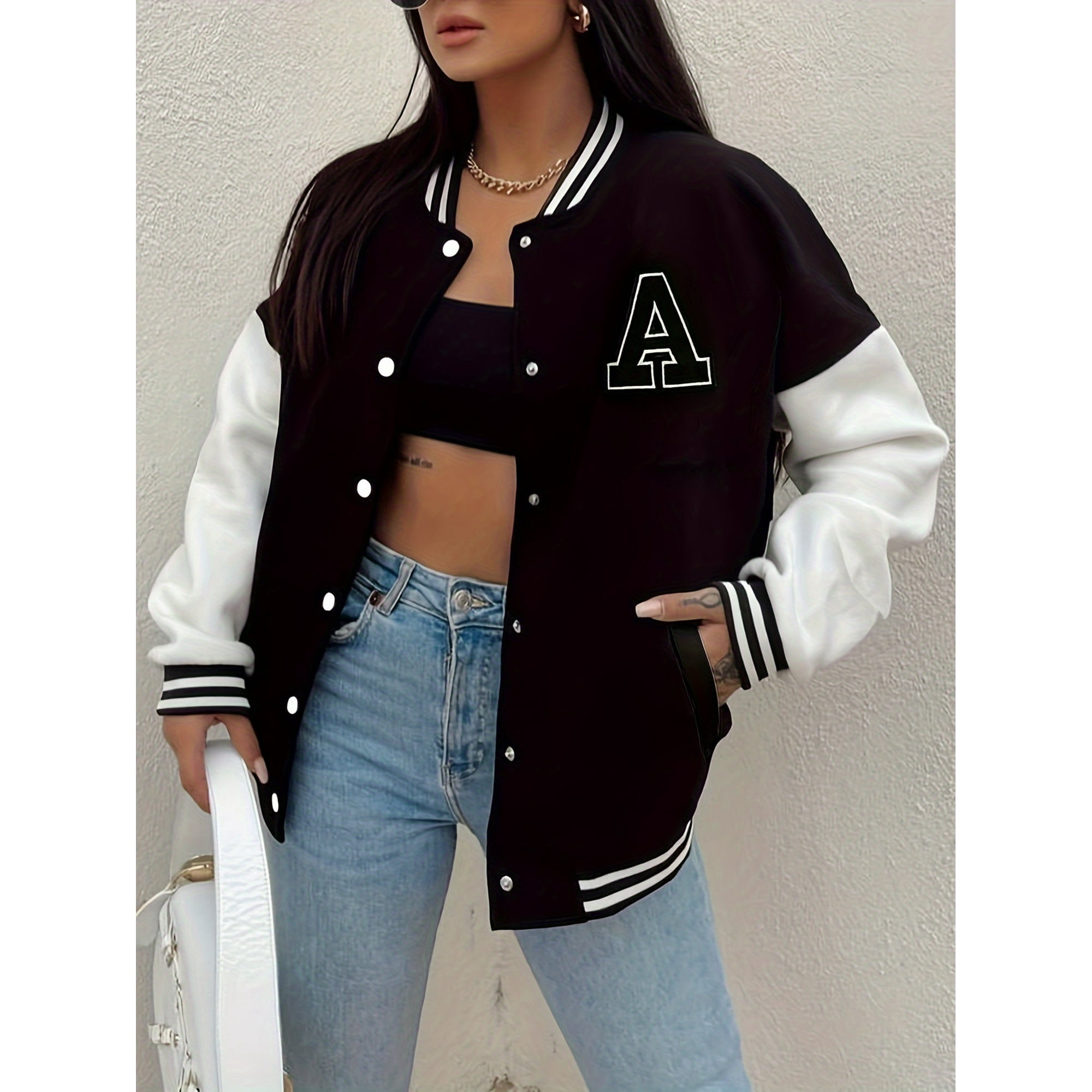 Click here for Yyfashion Color Block Letter Print Bomber Jacket C... prices