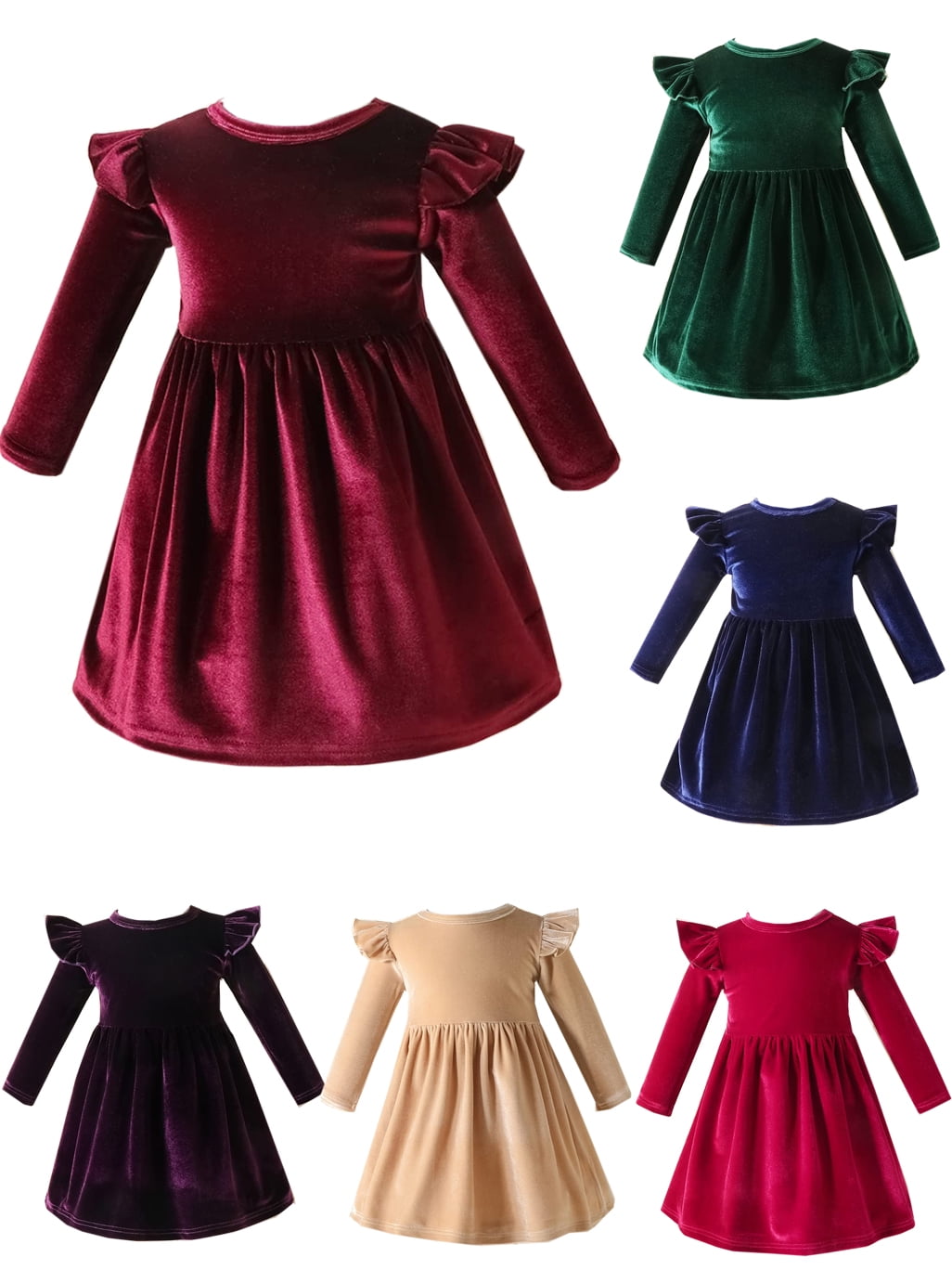 WIBACKER Kids Baby Girls Long Sleeve Velvet Dress Autumn Winter ...