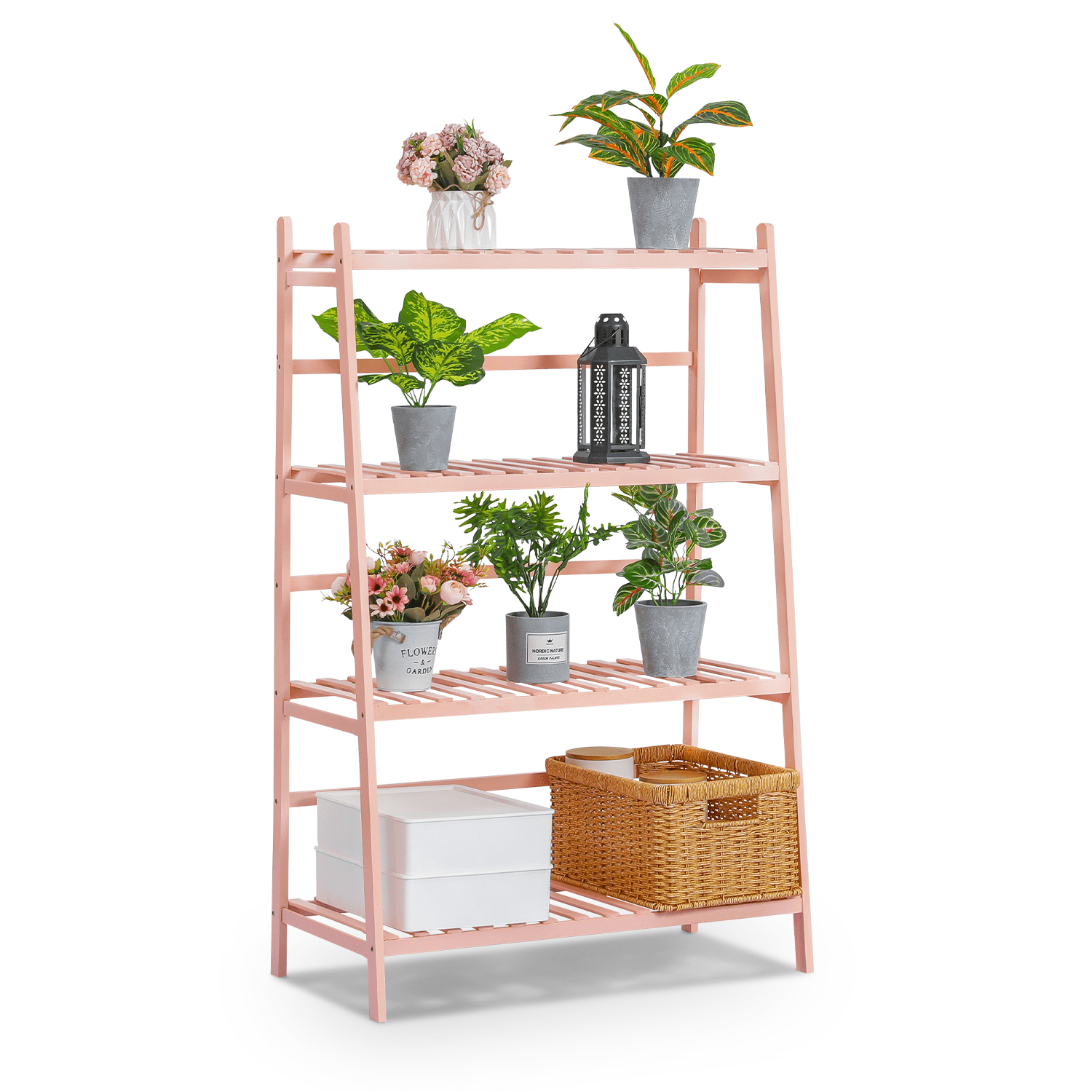 MoNiBloom Bamboo 4 Tiers Stable Trapezoid Plant Stand, Flower Organizer ...
