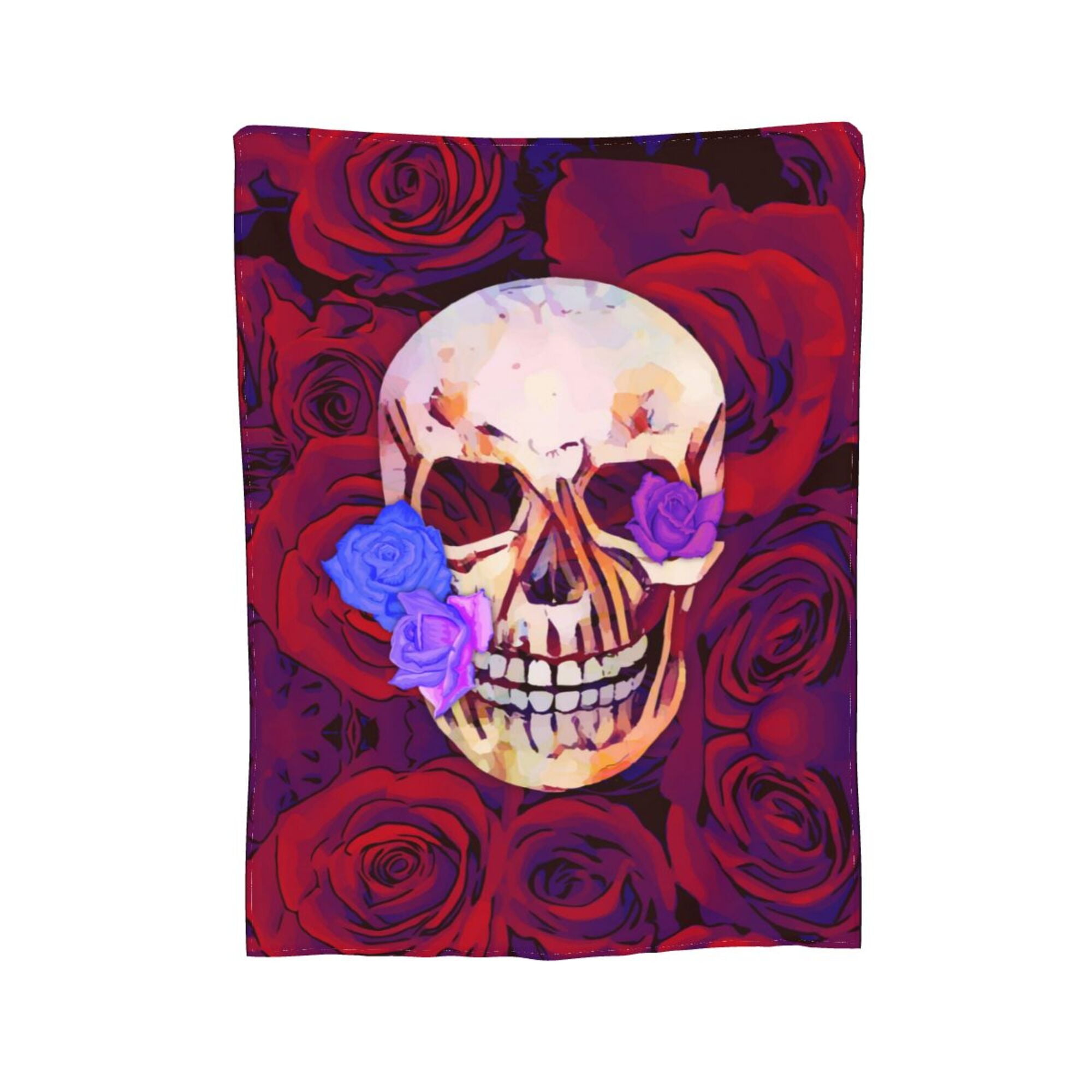 XMXY Fleece Throw Blanket for Couch, Red Rose Skull Lightweight Plush ...