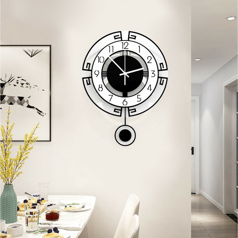 Black Pendulum Wall Clock Large Quartz Mute Hanging Traditional Vintage ...