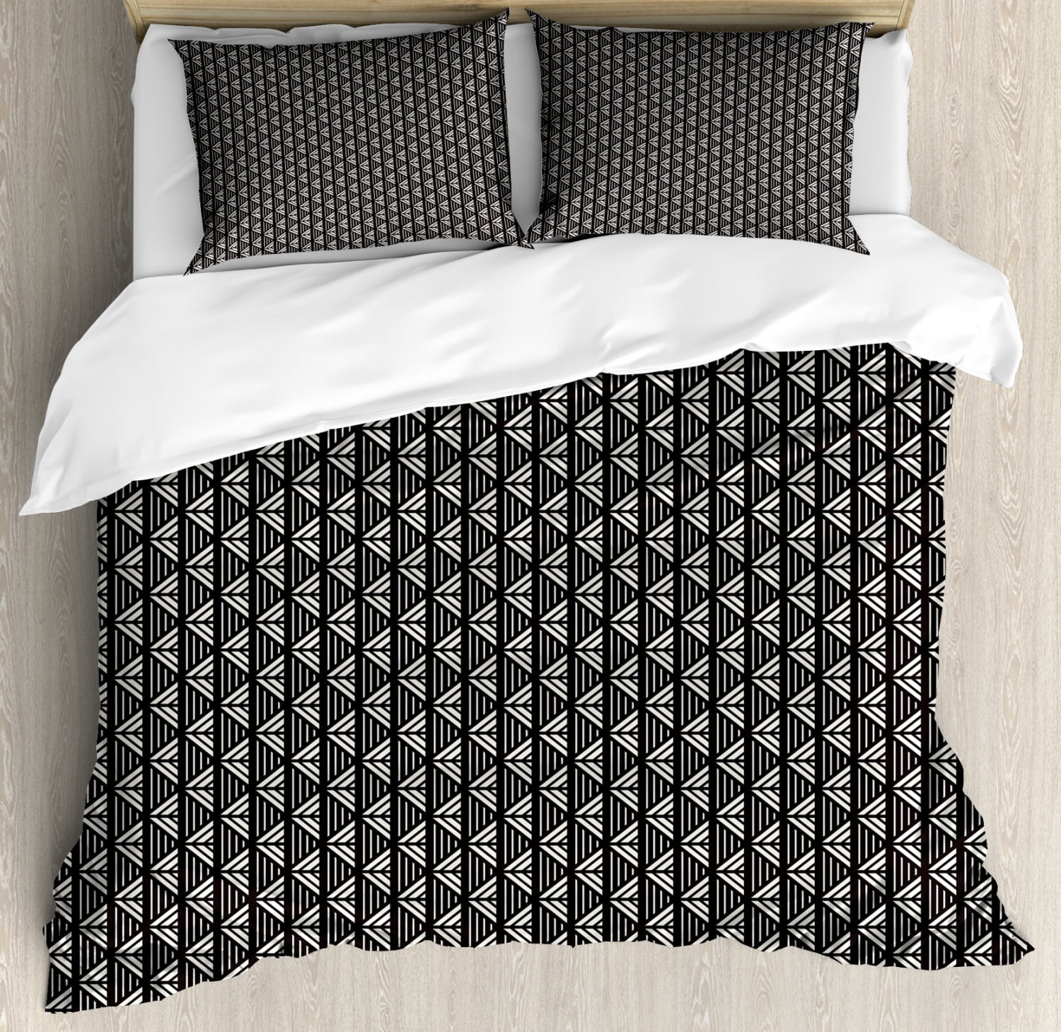 Lattice Duvet Cover Set Queen Size, Vertical Borders with Short Lines ...