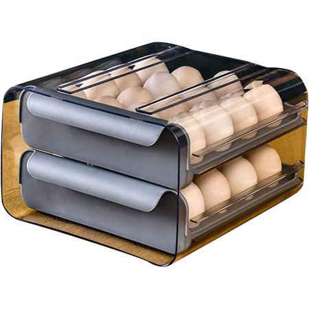 32 Grid Egg Storage Drawer Container For Refrigerator, Clear Double-la ...