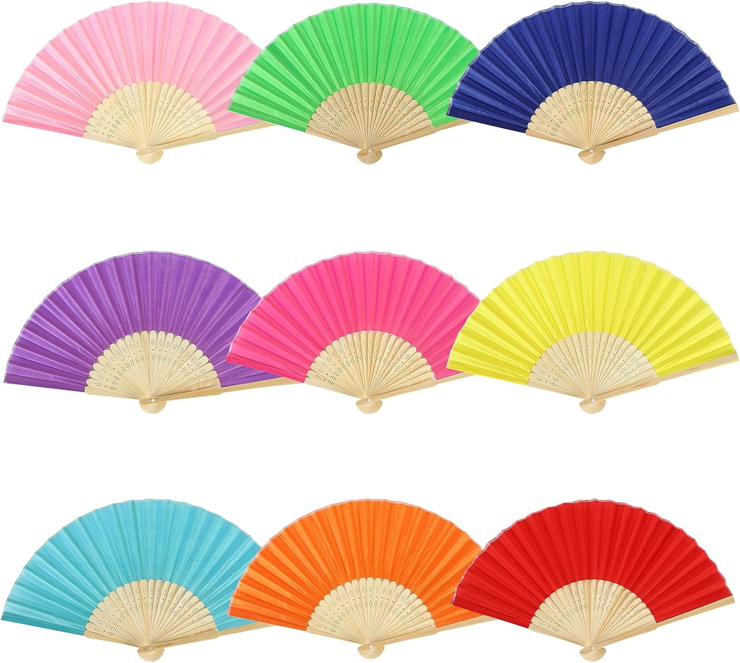 LINLIN 9 Pcs Cloth Hand Fans Silk Fan Handheld Paper Fan Folding Hand ...