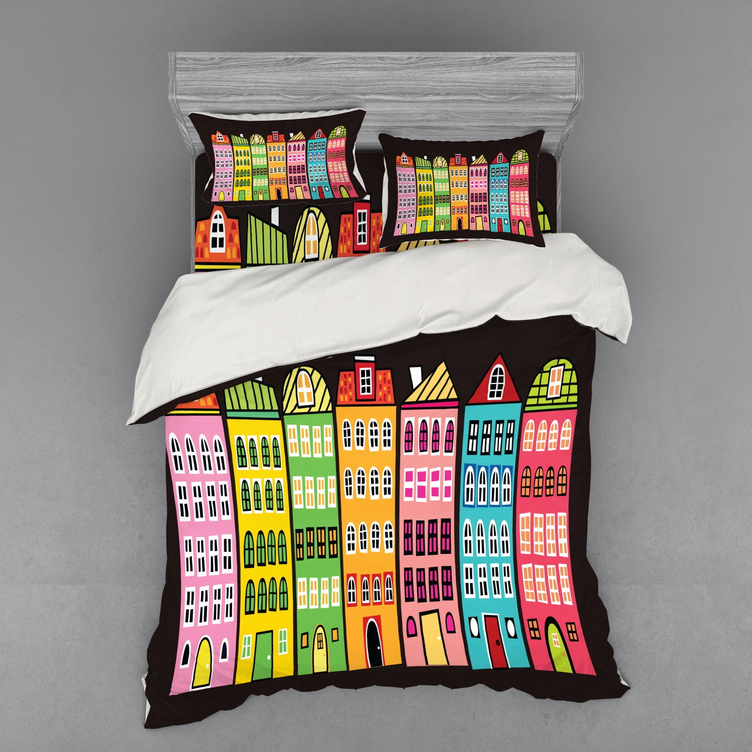 Colorful Duvet Cover Set, Illustration of the Cityscape Apartment ...