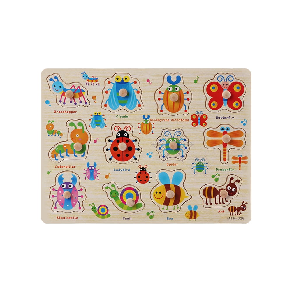 Wood Learning Puzzle Toy Cartoon Insect Educational Toy for Tollders ...