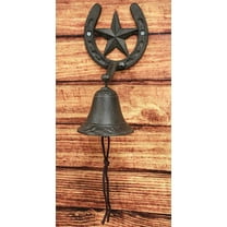 Vintage Old Iron Cowboy Western Dinner Triangle Calling Bell, Cast Iron ...