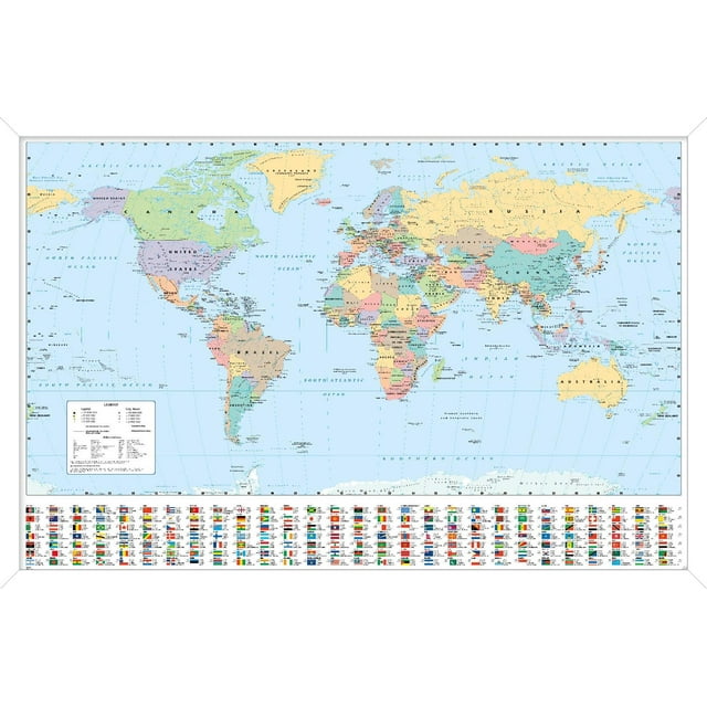 World Map 2023 Wall Poster, 14.725" x 22.375" Framed - Walmart.com