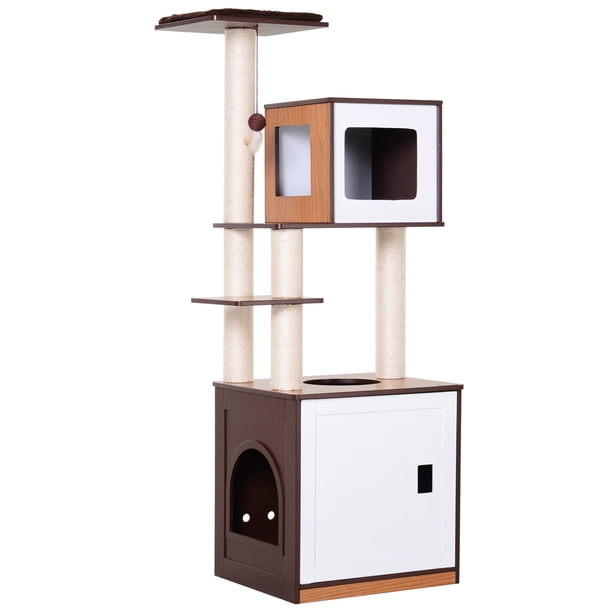 PawHut 57" Cat Tree Tower, Large Cat Condo Furniture, Multi-Level Cat ...