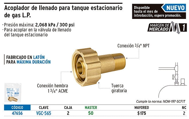 Acoplador llenado p/tanque estacionario,ACME 1-3/4x3/4'NPT Foset ...