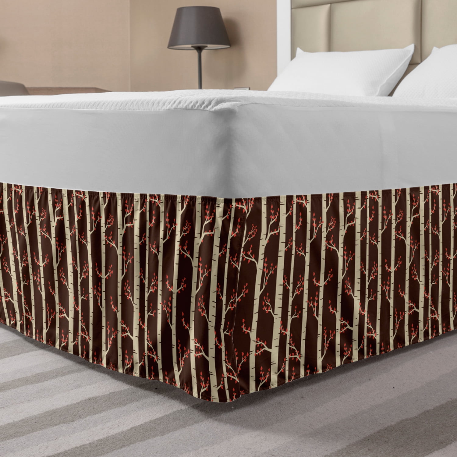 Forest Bed Skirt, Abstract Pattern with Birch Trees in Autumn Season ...