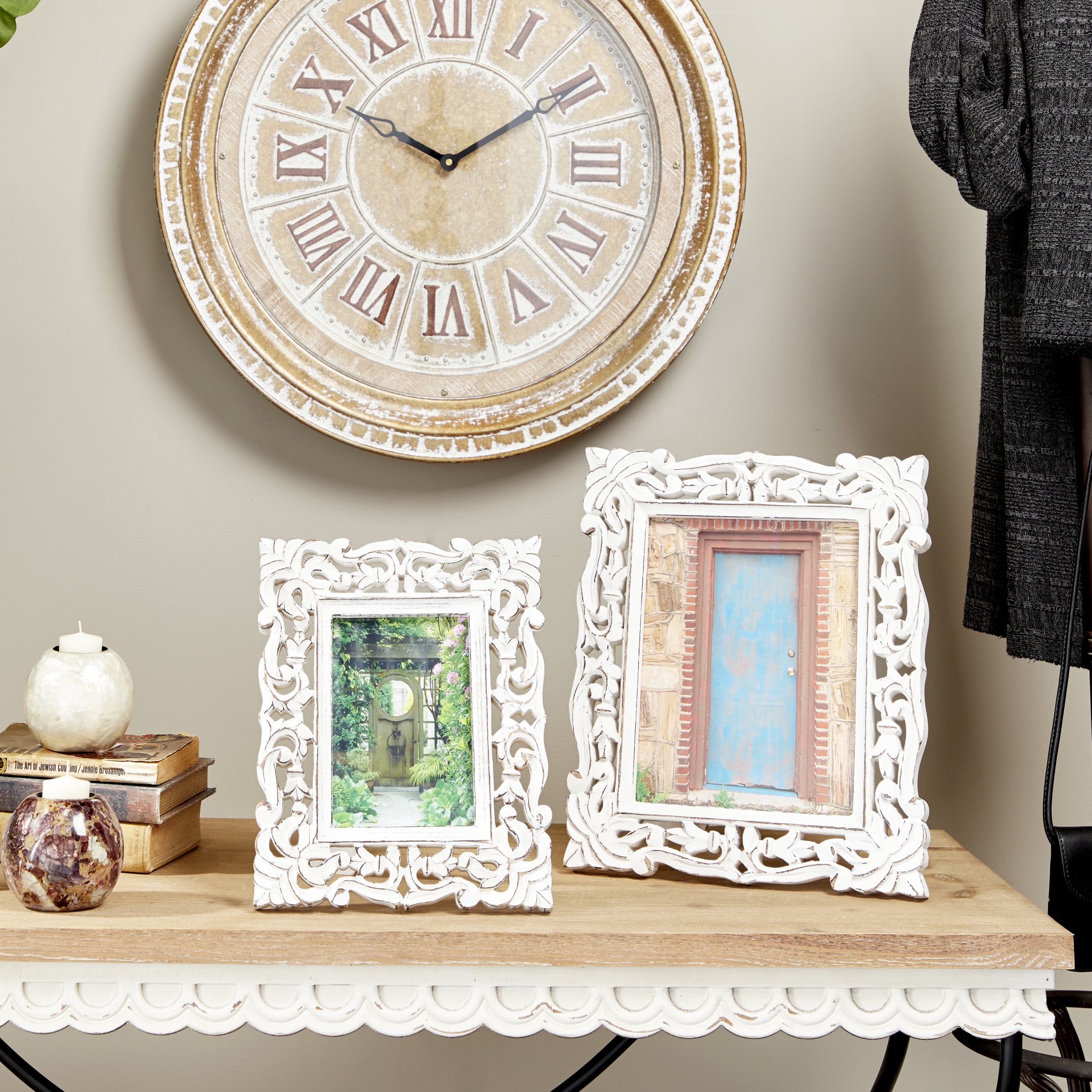 DecMode 8" x 10" Handmade Intricate Carved White Scroll Photo Frame ...
