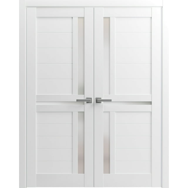 Solid French Double Doors 48 x 96 inches | Veregio 7288 White Silk with ...