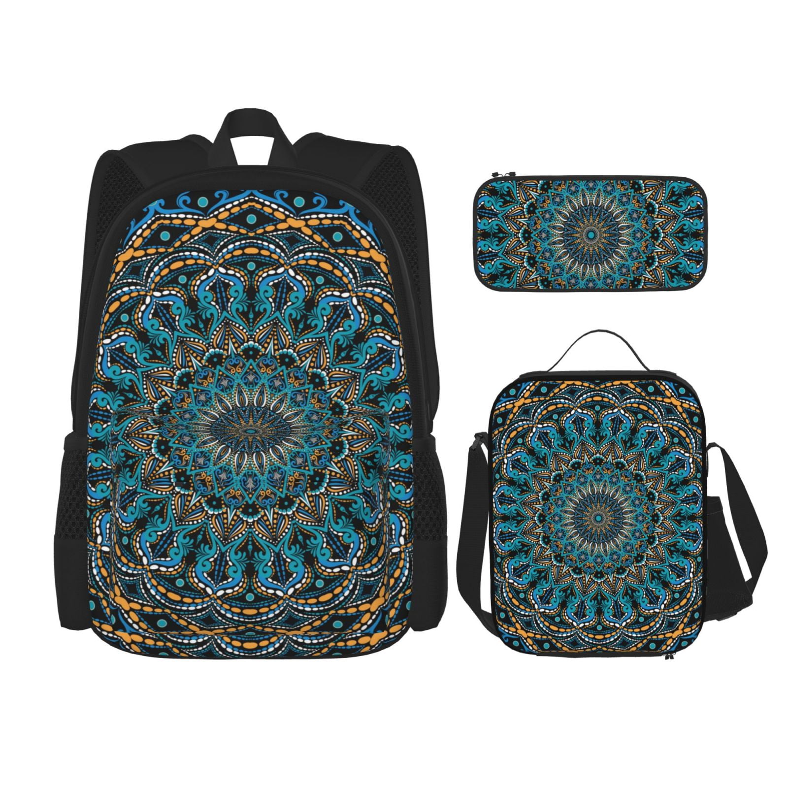 Easygdp Mandala Mochila para Niños y Niñas con Set de Caja de Almuerzo y Estuche para Lápices 3 ...