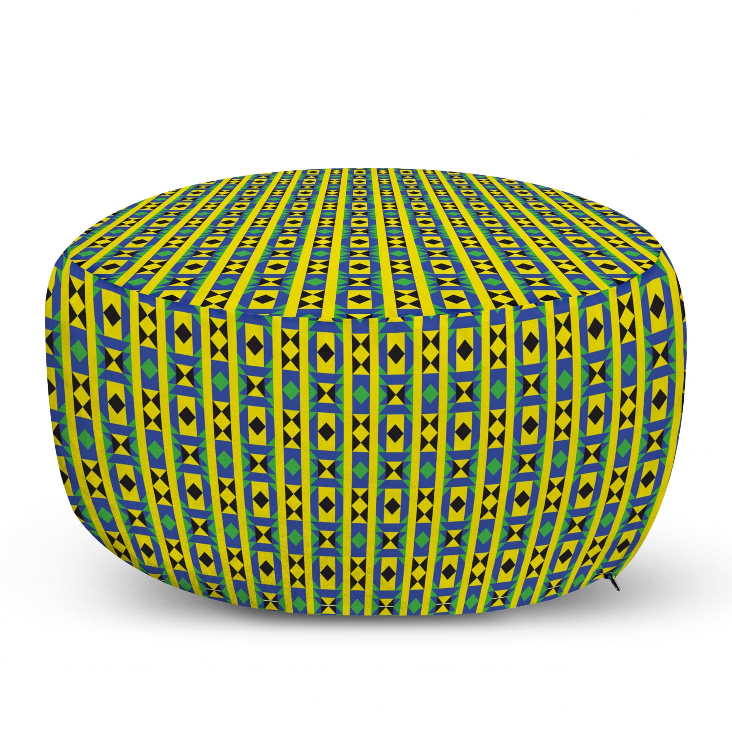 Kente Pattern Pouf Cover with Zipper, Geometric Vertical Borders Funky ...