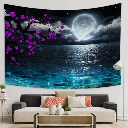 Moon Over Ocean Tapestry Japanese Tapestry Wall Hanging for Bedroom ...