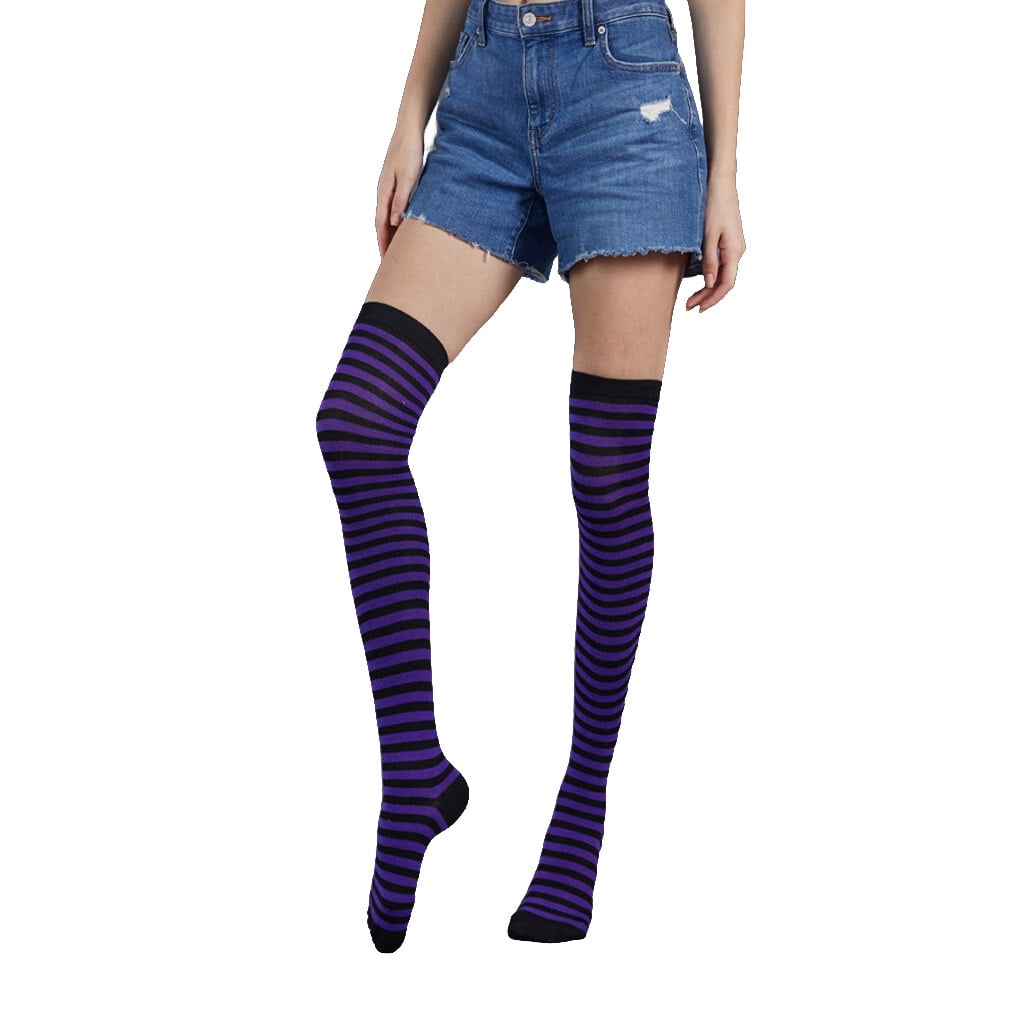 Linyer Pack of 2 Striped Plus Size Thigh High Socks Breathability ...