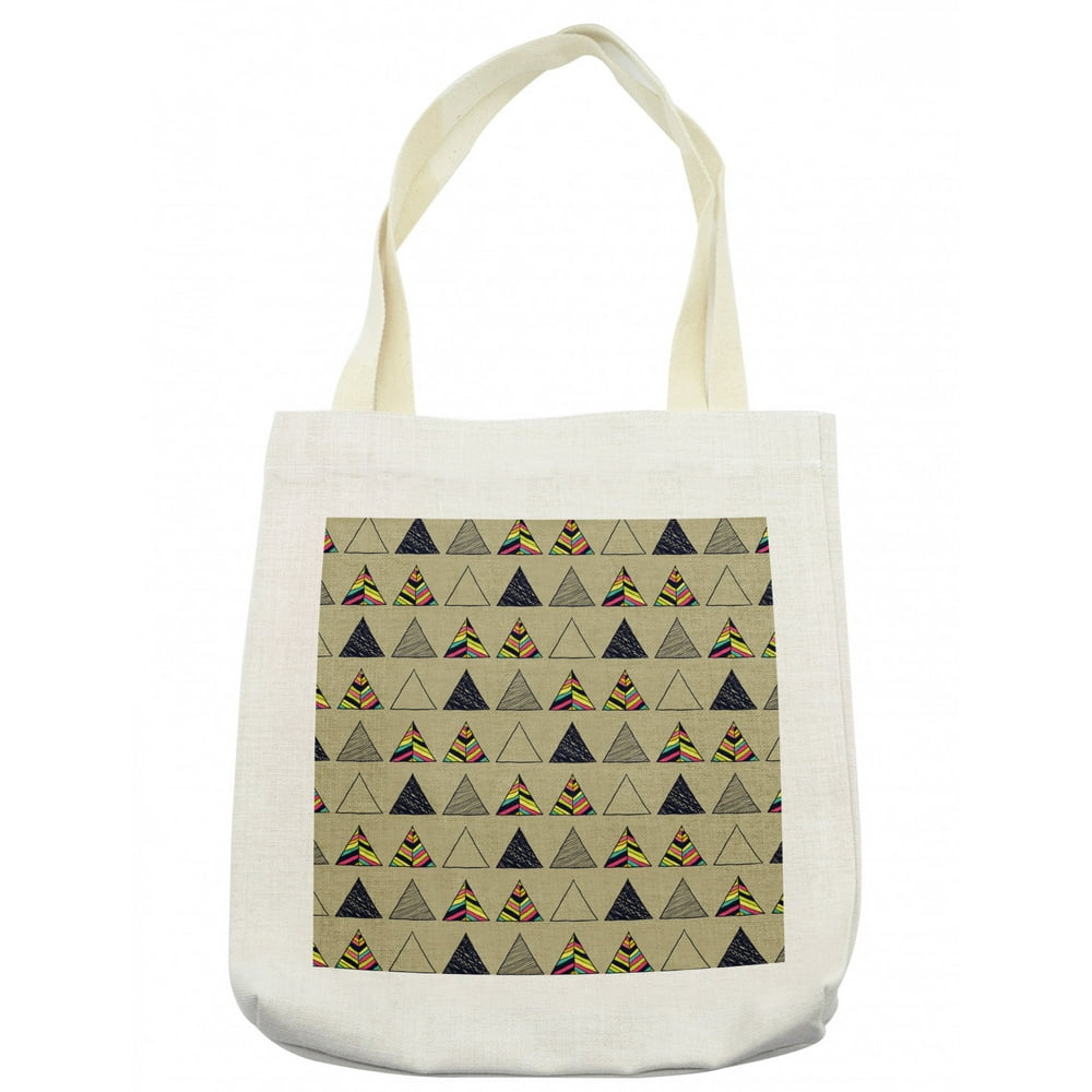 Grunge Tote Bag, Geometric Pattern with Triangles and Colorful Lines ...