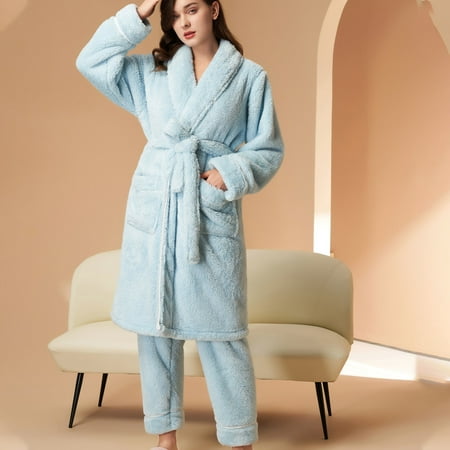 zanvin Women's Robe Lounge Pajamas Set Plush Fleece Bathrobe for Men ...