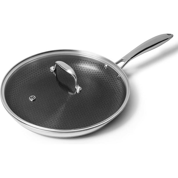 HexClad 12 Inch Hybrid Stainless Steel Frying Pan with Glass Lid ...