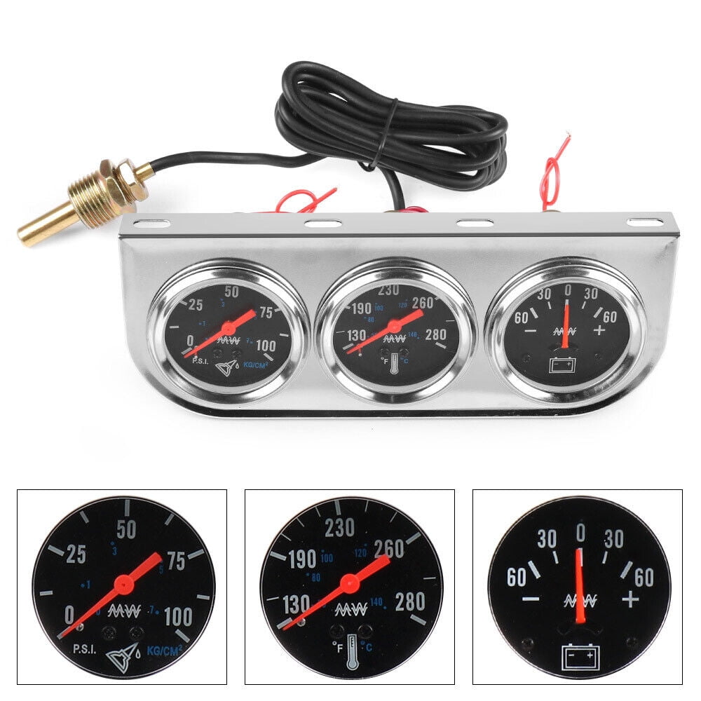 Universal Car 2'' 52mm Chrome Volt Water Temp Gauge Oil Pressure Gauge ...