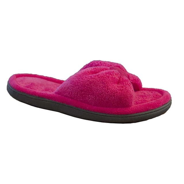 Isotoner Women's Microterry Bow Open Toe Slide Slipper - Walmart.com
