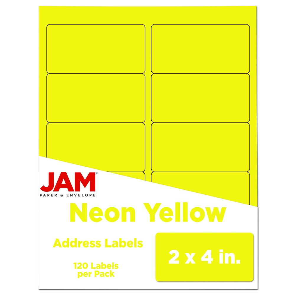JAM Paper Shipping Address Labels, 2 x 4, Neon Fluorescent Yellow, 120 ...