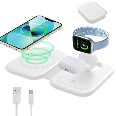 Wireless Charger, Qi-Certified 3 in 1 Fast Foldable Charging Stand Station Dock for Apple Watch ...