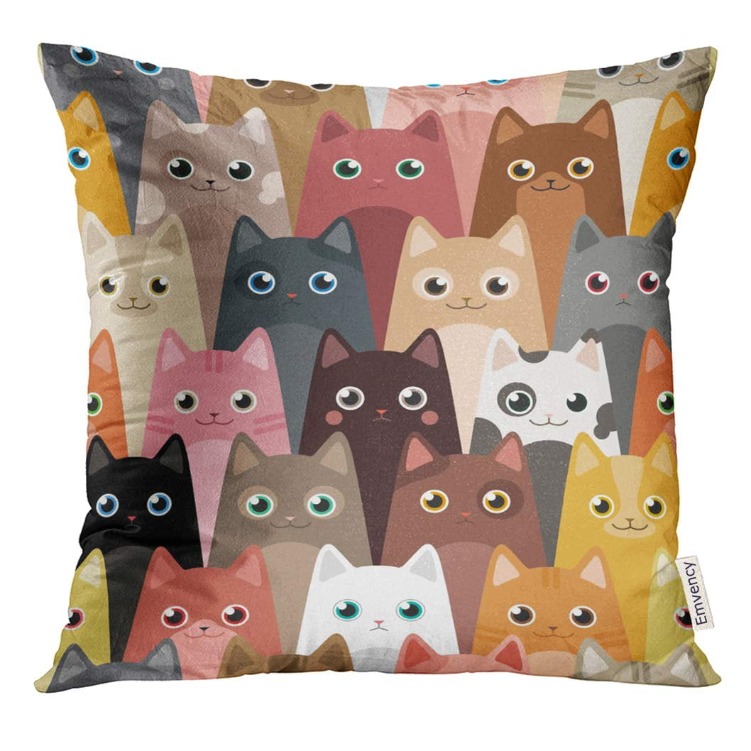 STOAG Face Cats Cartoon Meow Flat Throw Pillowcase Cushion Case Cover ...