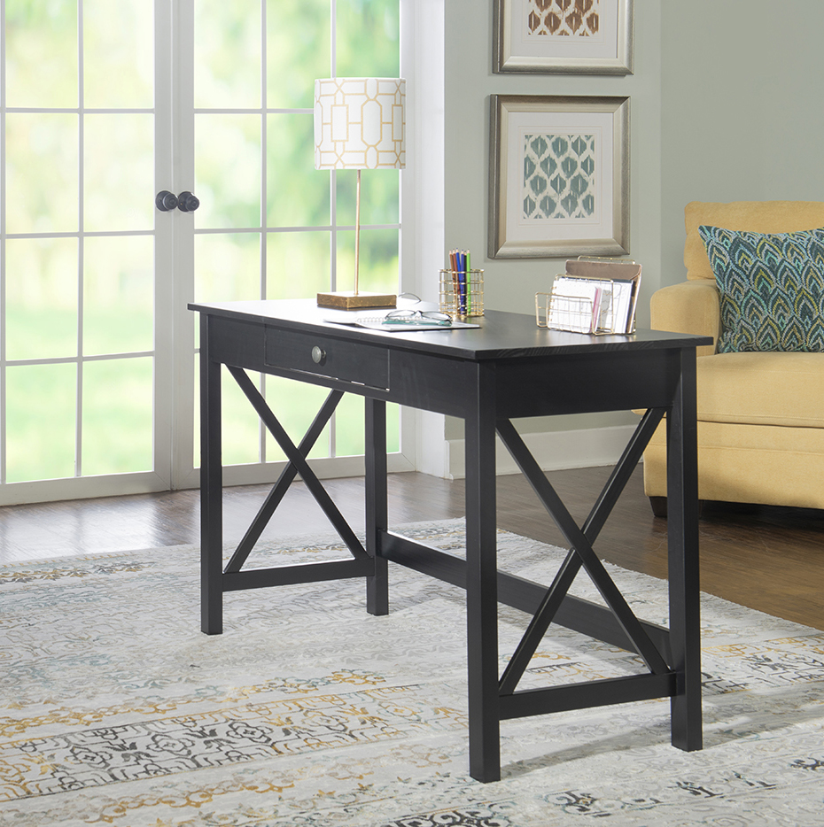 Linon Davis Solid Wood Single Drawer Laptop Desk, 30" Tall, Black ...