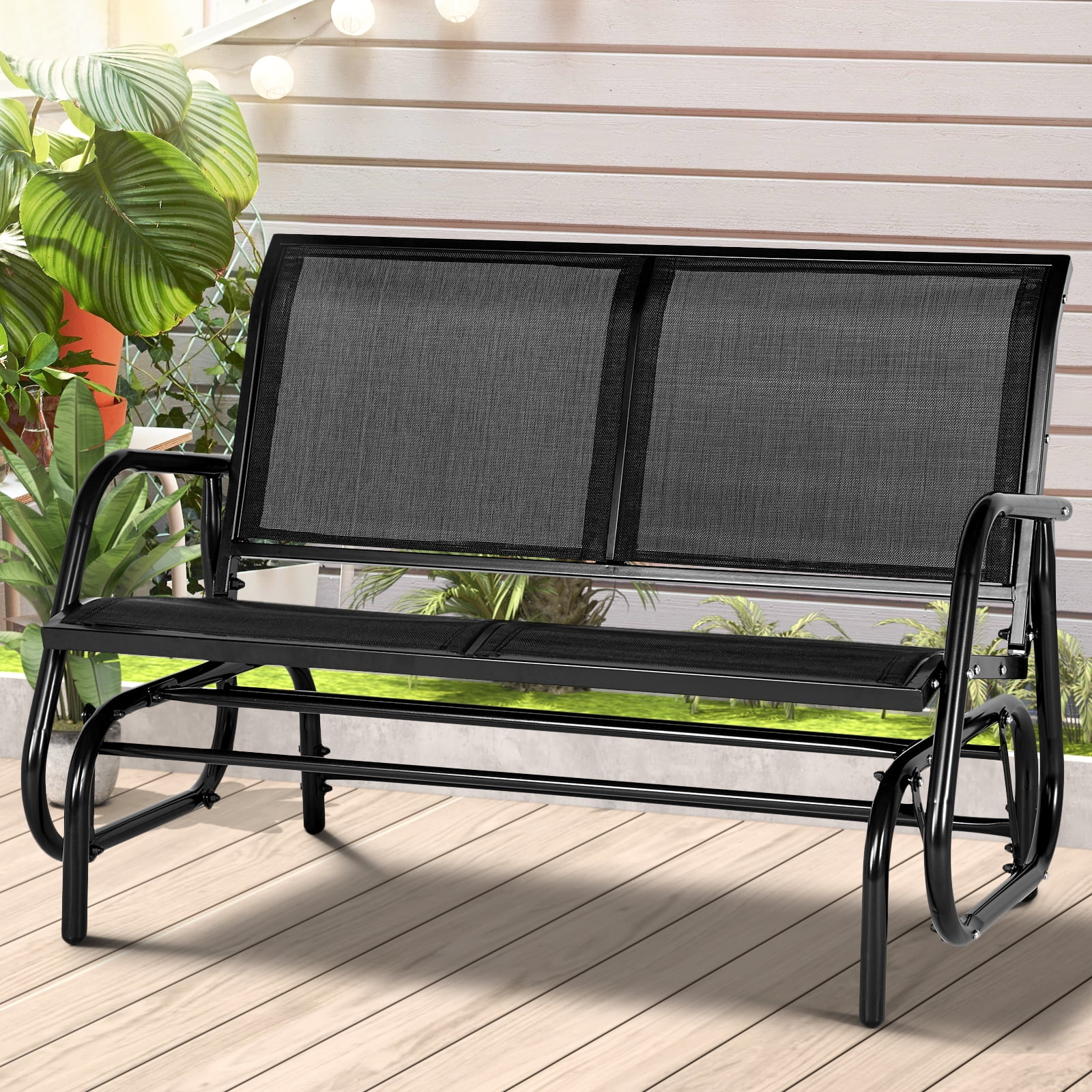 AECOJOY Steel Outdoor Glider Bench - Black - Walmart.com