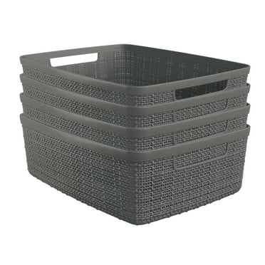 Curver Jute 11" Cube Basket, Resin Plastic Storage Bin, Aqua Slate, 4 ...