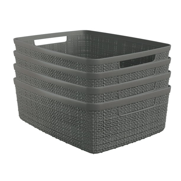 Curver Jute Smedium Basket, Resin Plastic Storage Bin, Grey Flannel, 4 ...