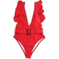 Fnochy 2023 Summer Bathing Suits For Women Clearance Plus Size Solid Color Ruffled Backless