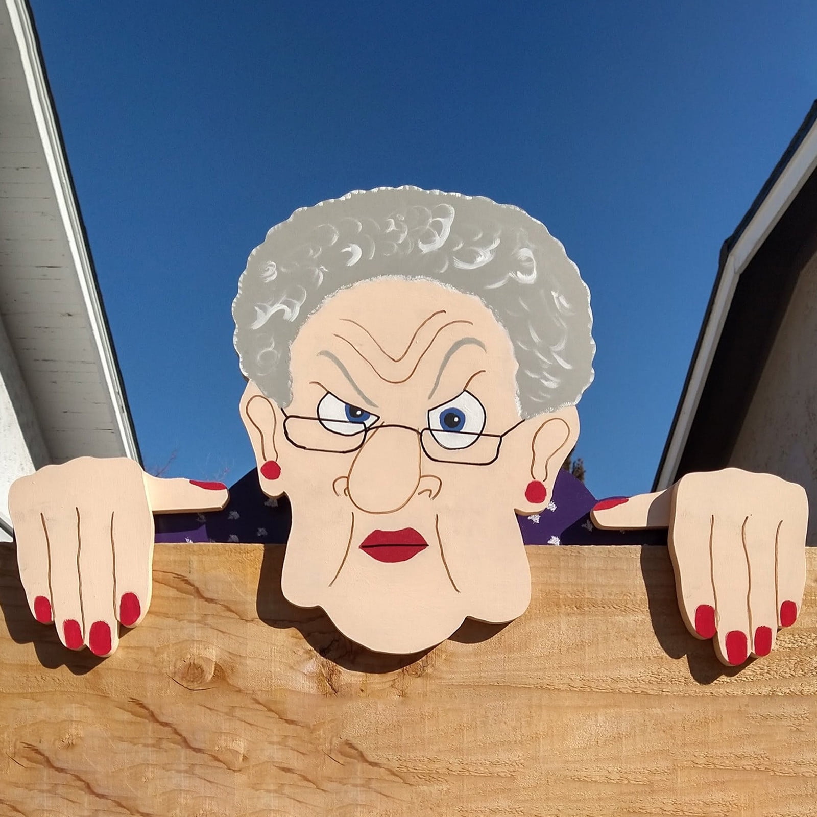 Dengmore Spying Fence Peeker Yard Art, Garden Nosy Neighbor Funny Old ...