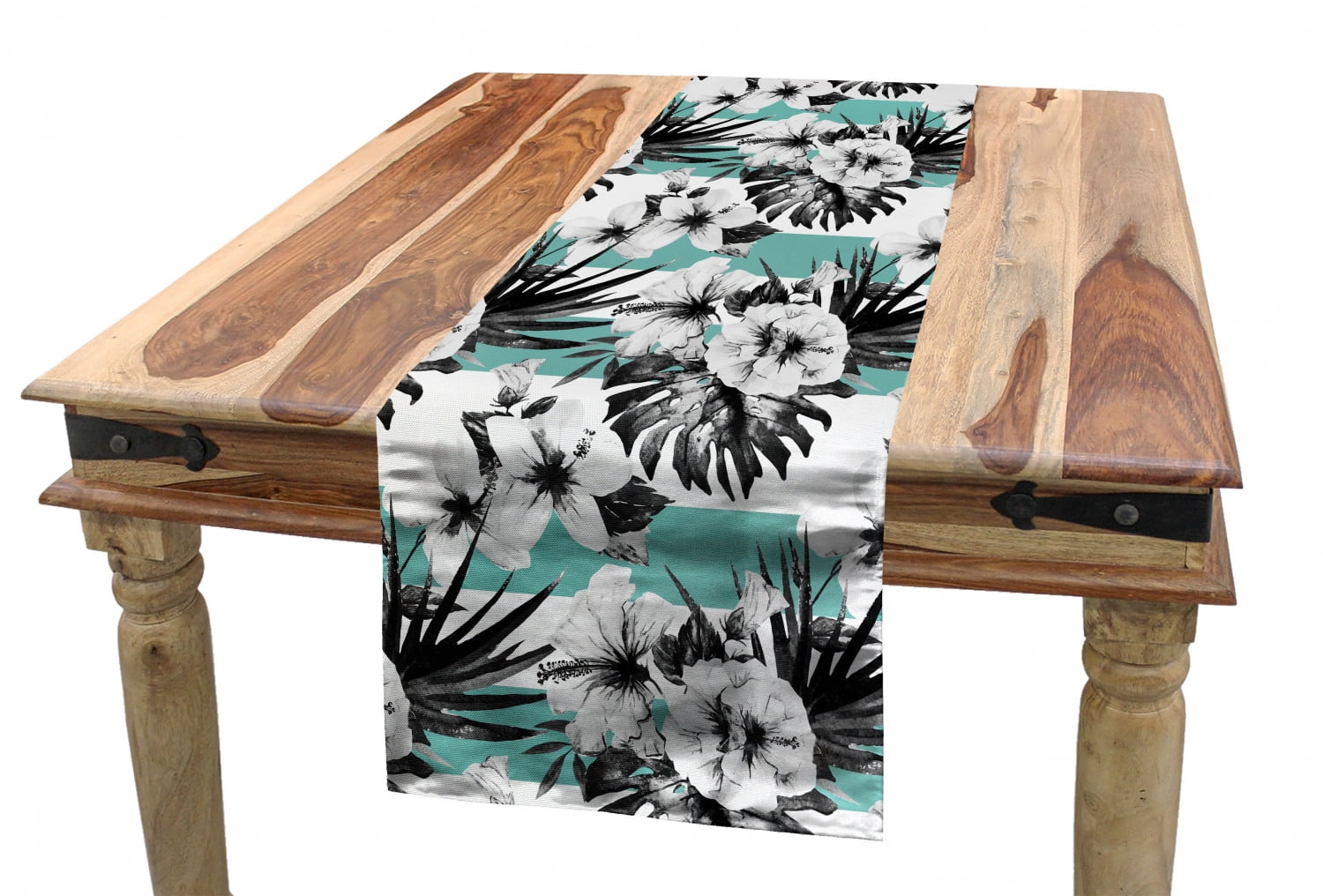 Floral Table Runner, Exotic Watercolor Hibiscus Flower Graphic Art ...