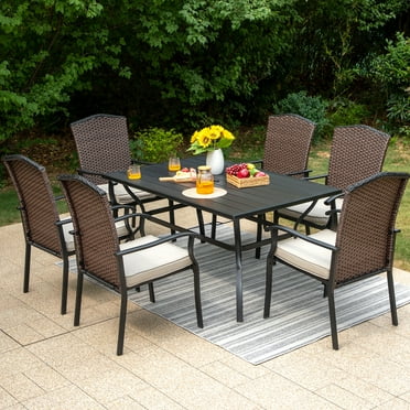 Amazonia Vierzon 7-Piece Patio Rectangular Dining Table Set | Wicker ...