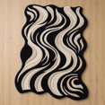 Hand-Tufted Wool Abstract Wavy Swirl Pattern Black and Cream Irregular ...