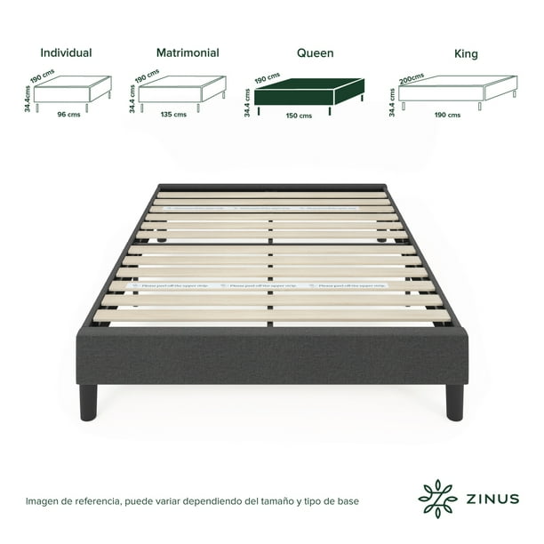 Base de Cama Queen Size Zinus Curtis Estructura Tapizada Color Gris ...