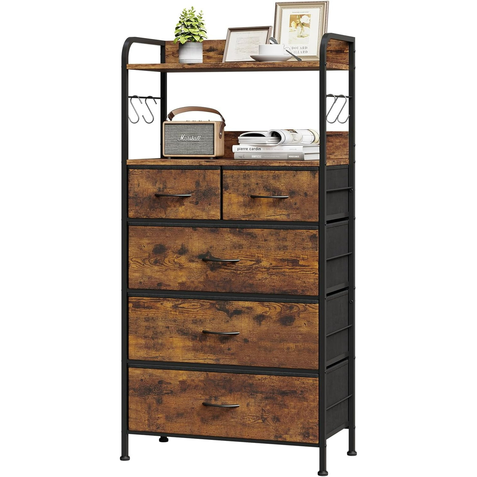 Click here for Garvee 5-Drawer Tall Dresser With 2-Tier Shelves A... prices