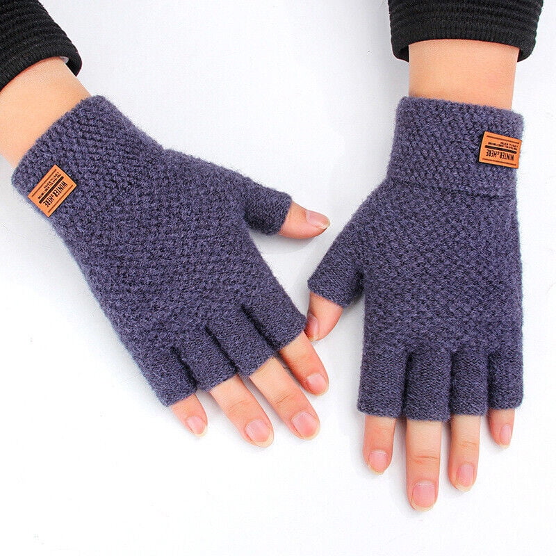 1Pair Alpaca Wool Fingerless Gloves Thermal Mens Knitted Half Finger ...