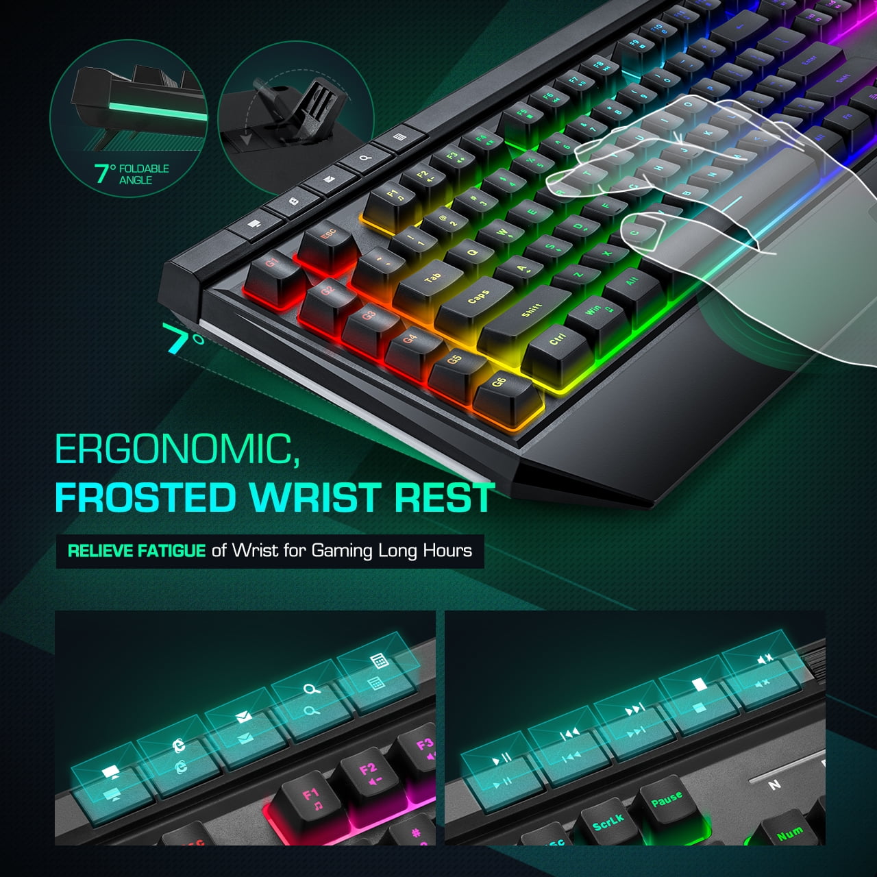 Buy Pictek RGB Gaming Keyboard – 6x Programmable Onboard Macro Keys ...