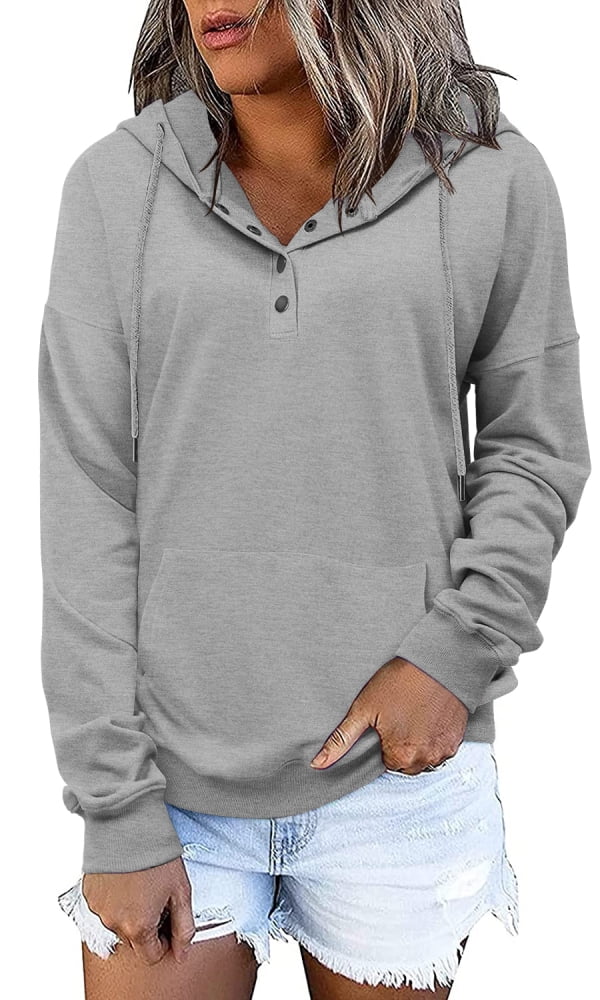 ONLYSHE Women's Hoodie Sweatshirt Long Sleeve Tunic Shirts Drawstring ...