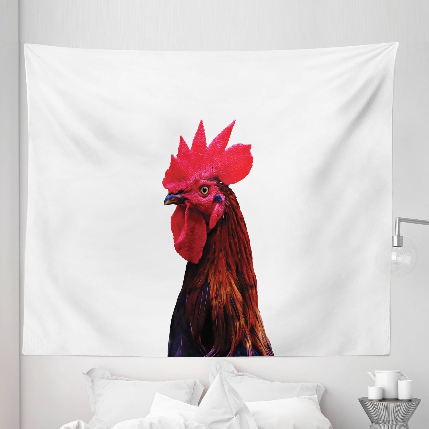 Rooster Tapestry, Side Portrait Picture Chicken Clews Farm Animal on ...