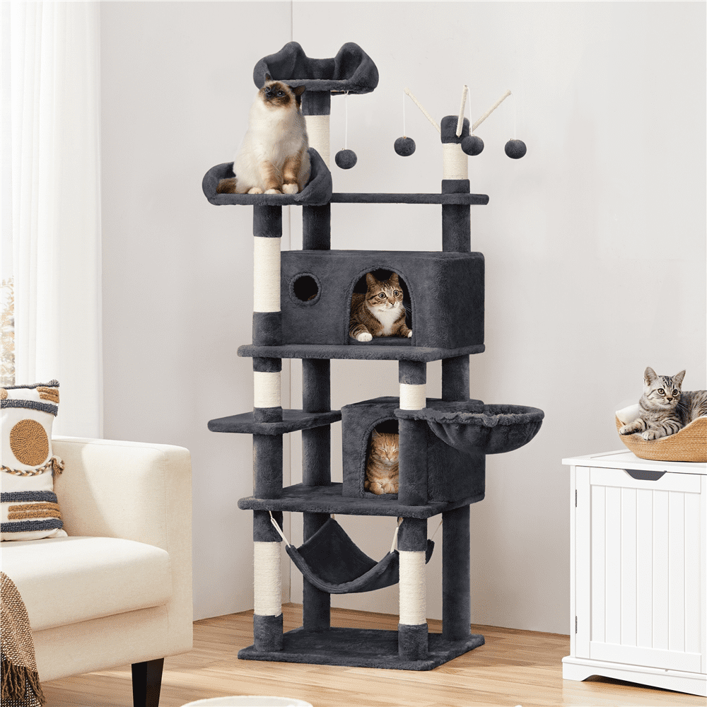 Yaheetech 67'' H Multi-Level Cat Tree Cat Tower with Condos, Dark Gray ...